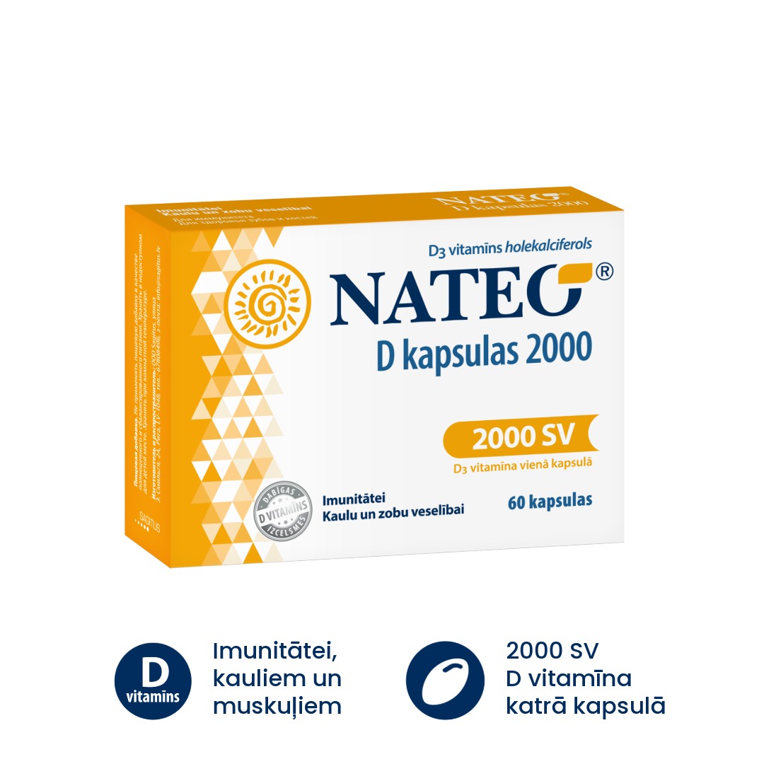 NATEO D kapsulas 2000 - dabisks D vitamīns imunitātei