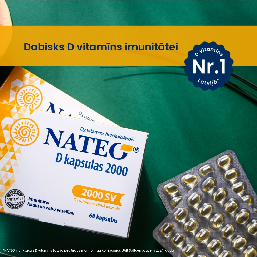 NATEO D kapsulas 2000 - dabisks D vitamīns imunitātei